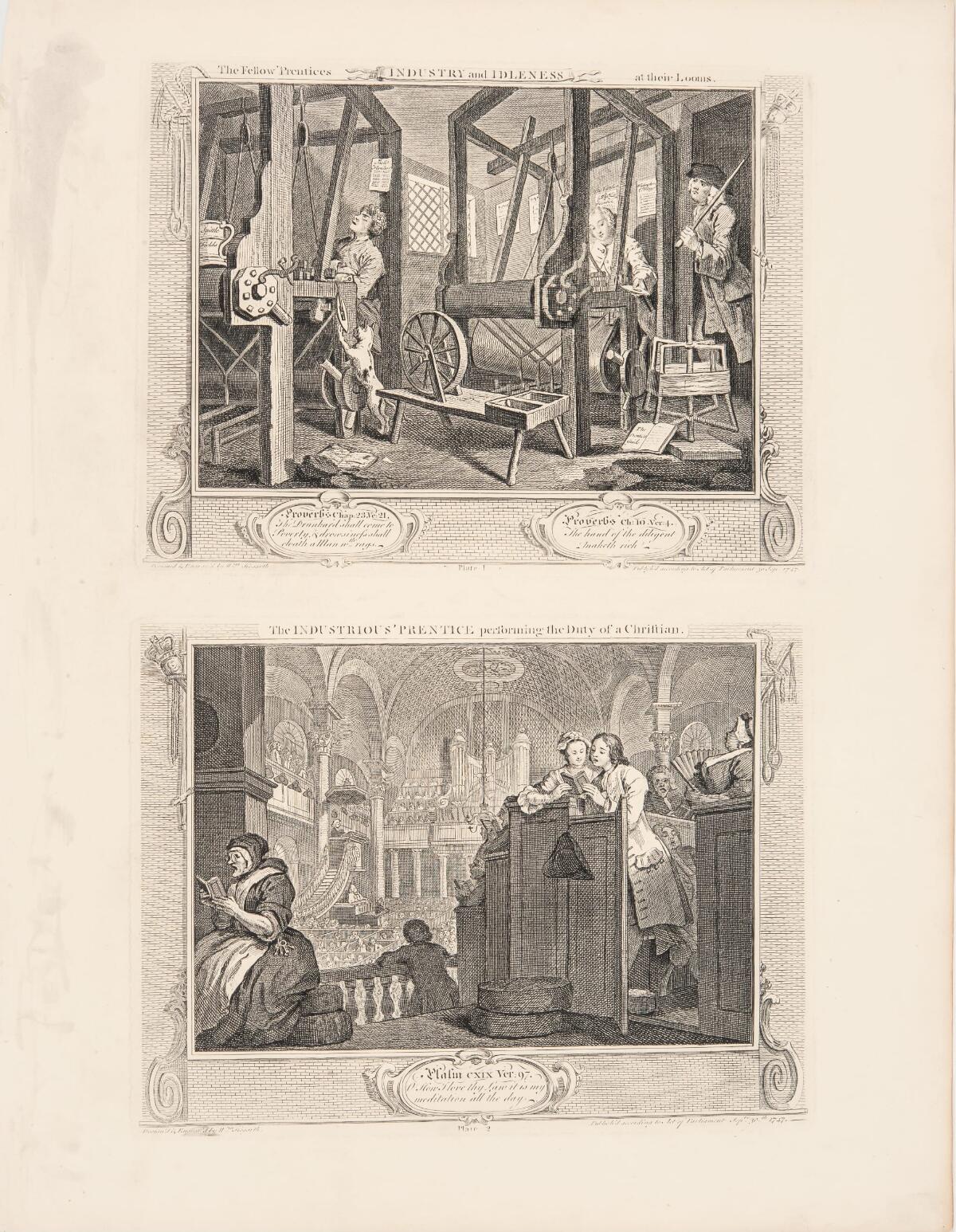 The Fellow 'Prentices at their Looms; plate 1. The Industrious ...